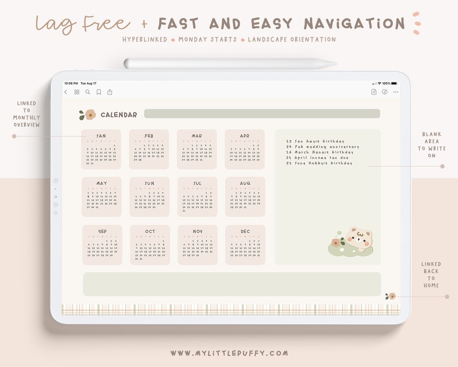 Undated Kawaii Daily Digital Planner/ Cute Digital Planner/ - Etsy