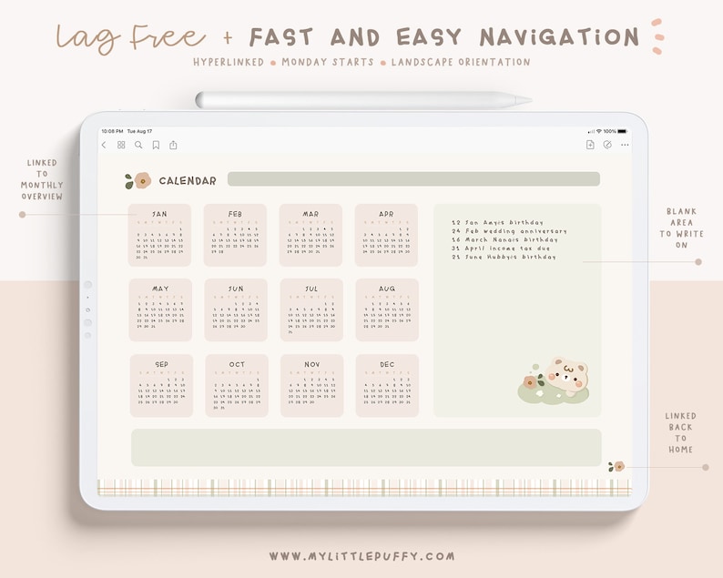Undated Kawaii Daily Digital Planner/ Cute Digital Planner/ - Etsy