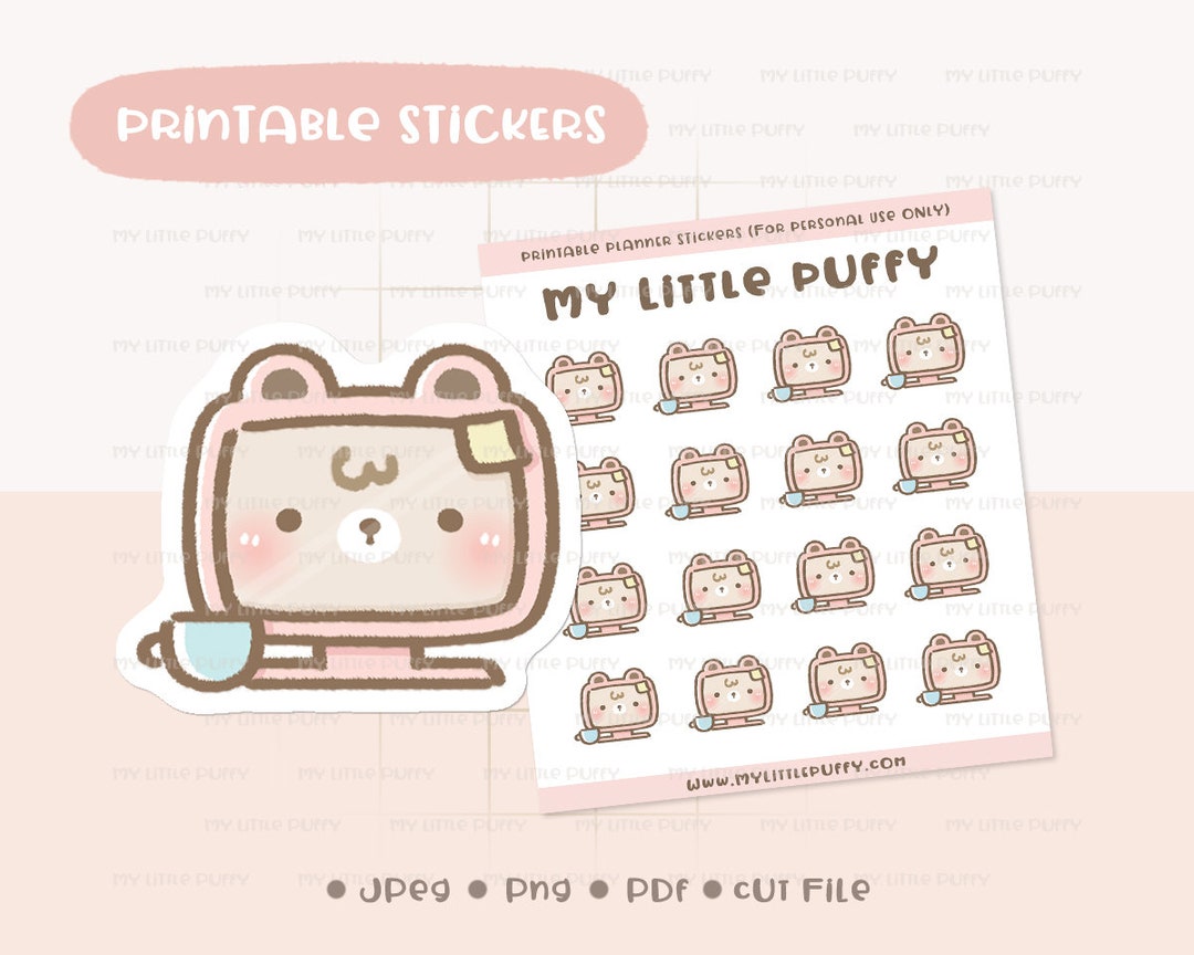 Desktop Computer Printable Planner Stickers/ Work Planner Sticker/ Bear ...