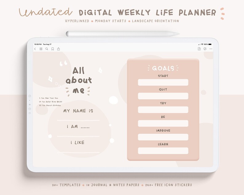 Undated Weekly Digital Planner/ Update Digital Life Planner/ - Etsy