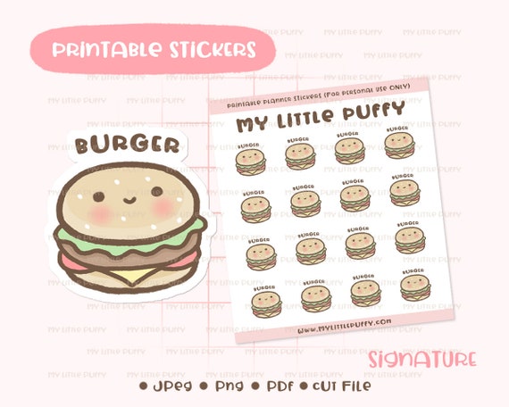 Cute Burger Planner Sticker/ Burger Printable Planner Sticker/ | Etsy