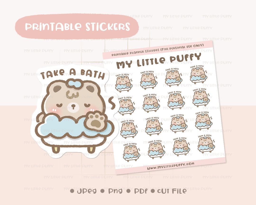 Bathing Printable Planner Sticker/ Self Care Planner Sticker/ Bear ...