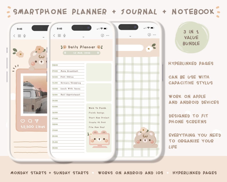 Cute Digital Phone Planner/ Digital Phone Journal/ Digital - Etsy