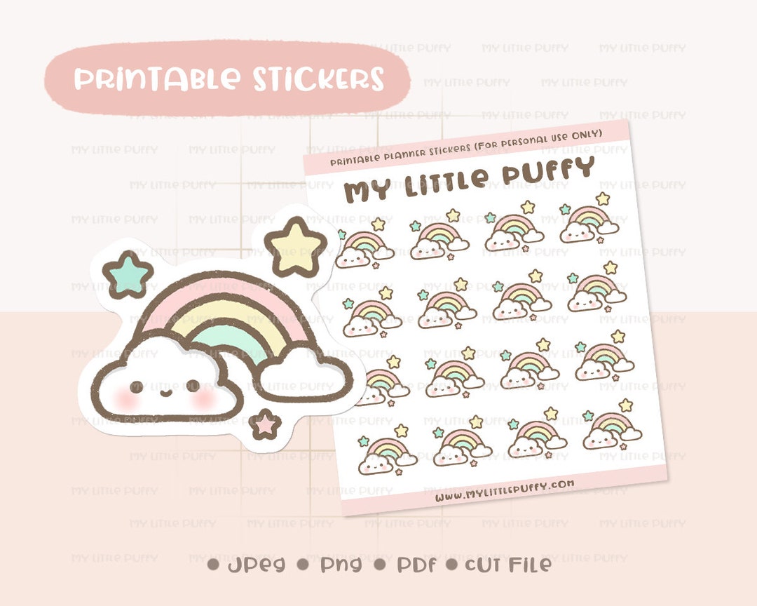 Rainbow Printable Planner Sticker/ Magical Planner Stickers/ Cute Emoji ...