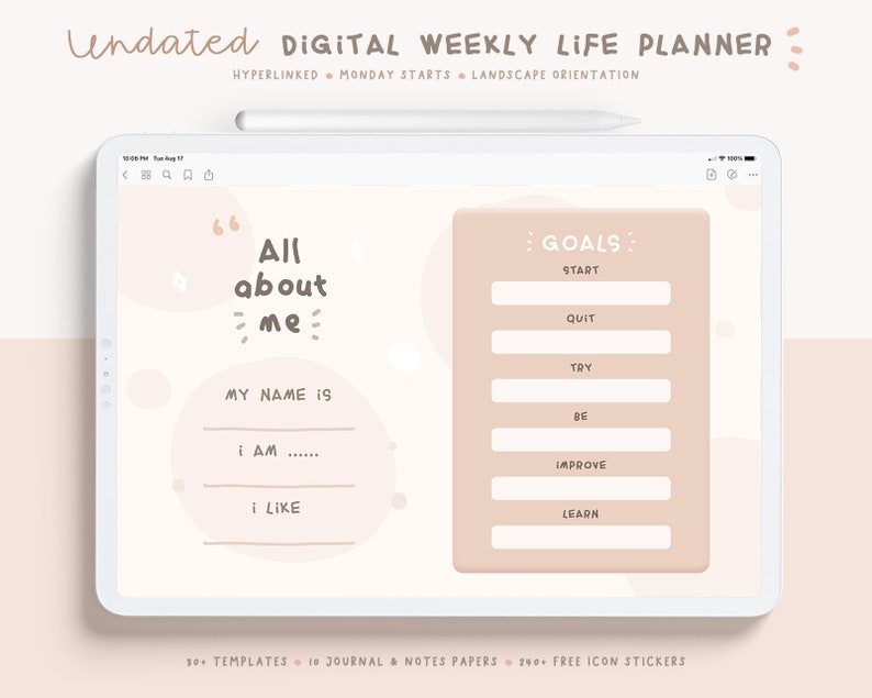 Undated Weekly Digital Planner/ Digital Life Planner/ - Etsy