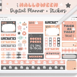 Kawaii Halloween Digital Stickers/ Cute Halloween Digital Planner ...