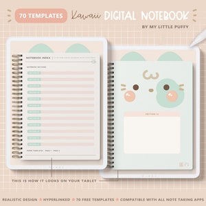 Cute Cat Digital Notebook/ Hyperlinked Digital Notebook/ 12 Sections ...