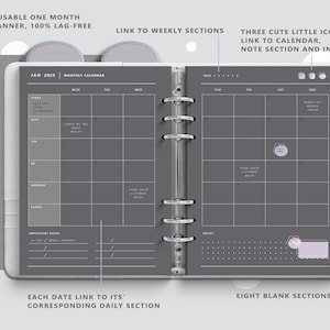 Dark Mode Digital Planner/ One Month Digital Planner/ Undated Digital ...
