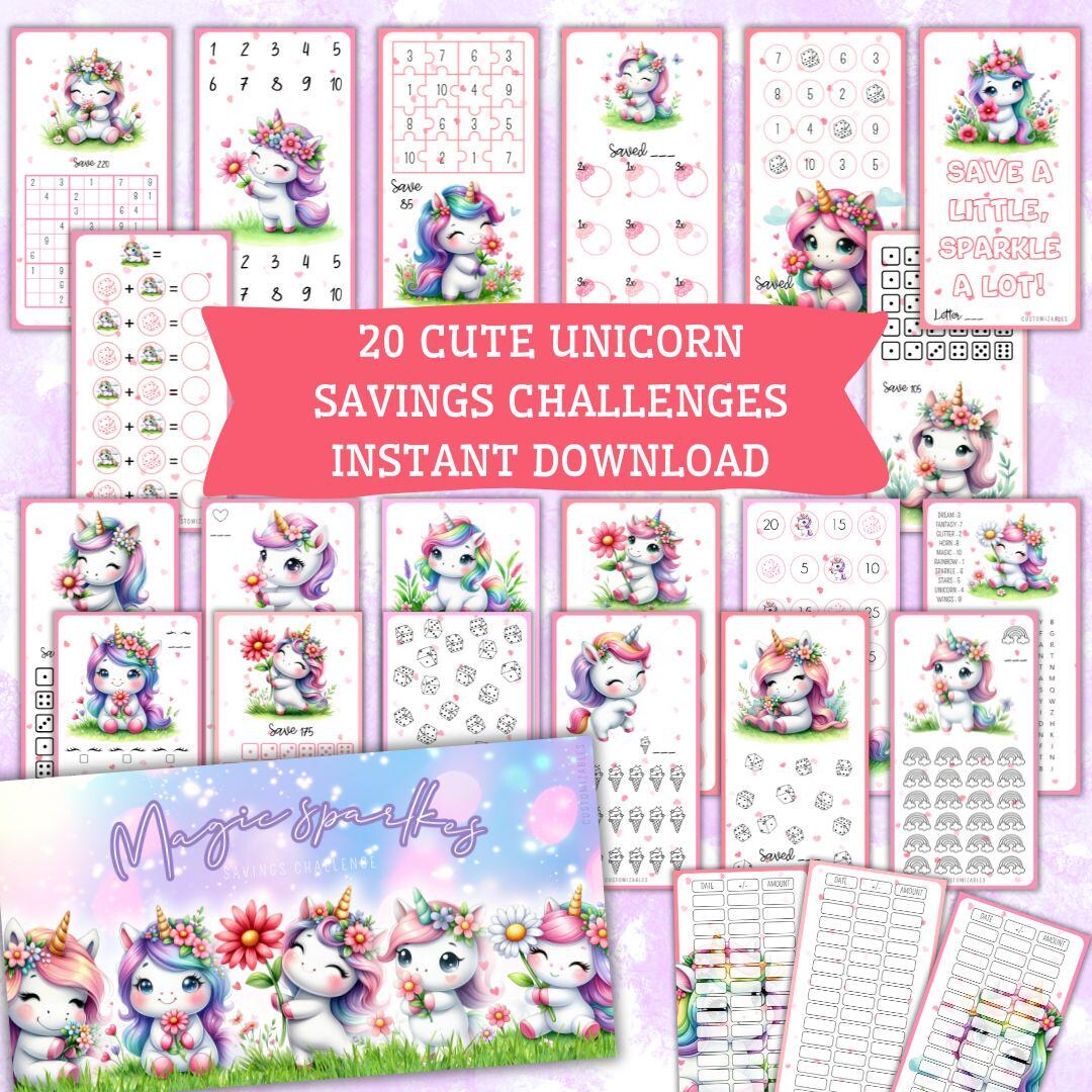 20 Kawaii Unicorn Savings Challenges – A6 Cash Stuffing Printables ...