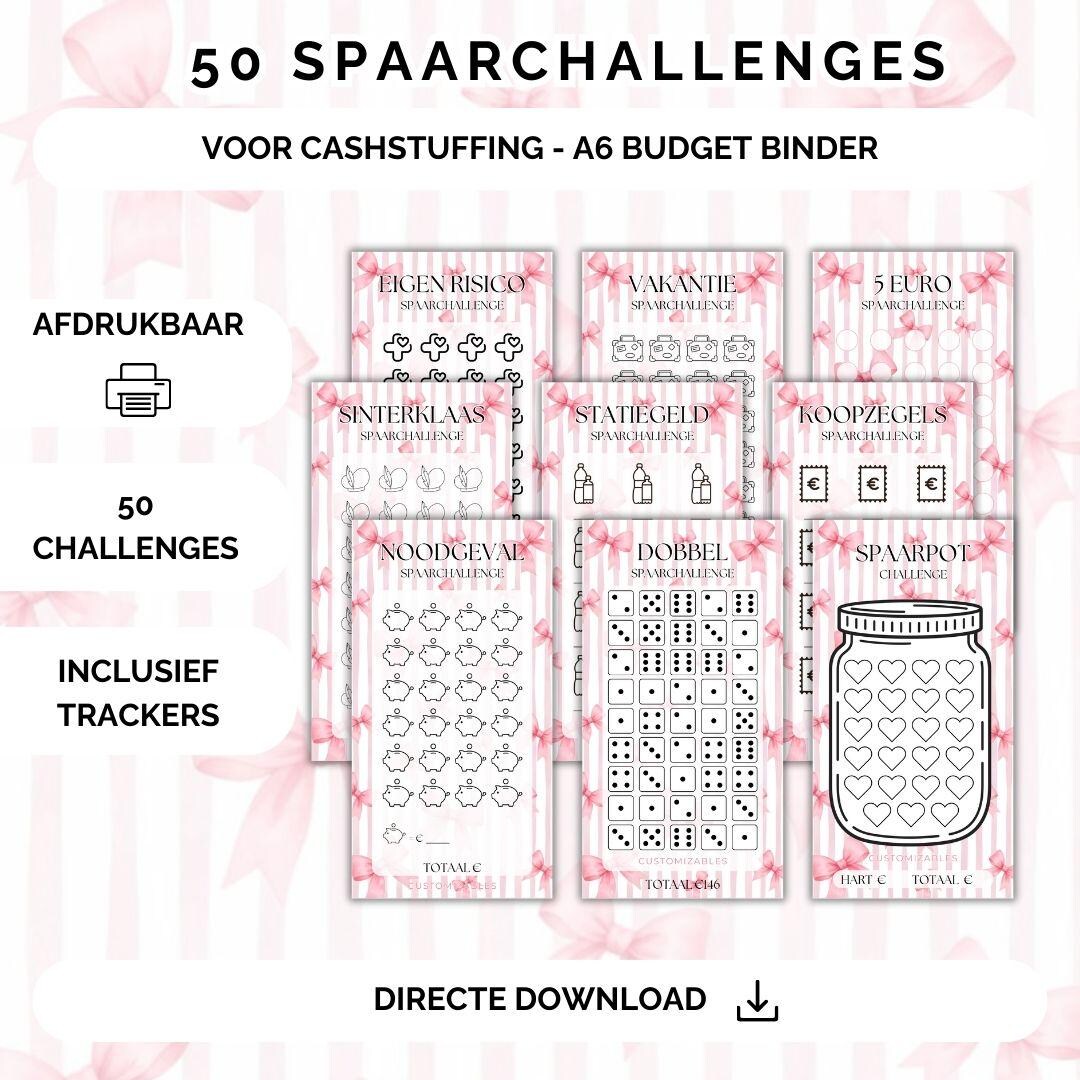 50 Challenges and Trackers for Cash Stuffing, A6 Budget Binder, Digital ...