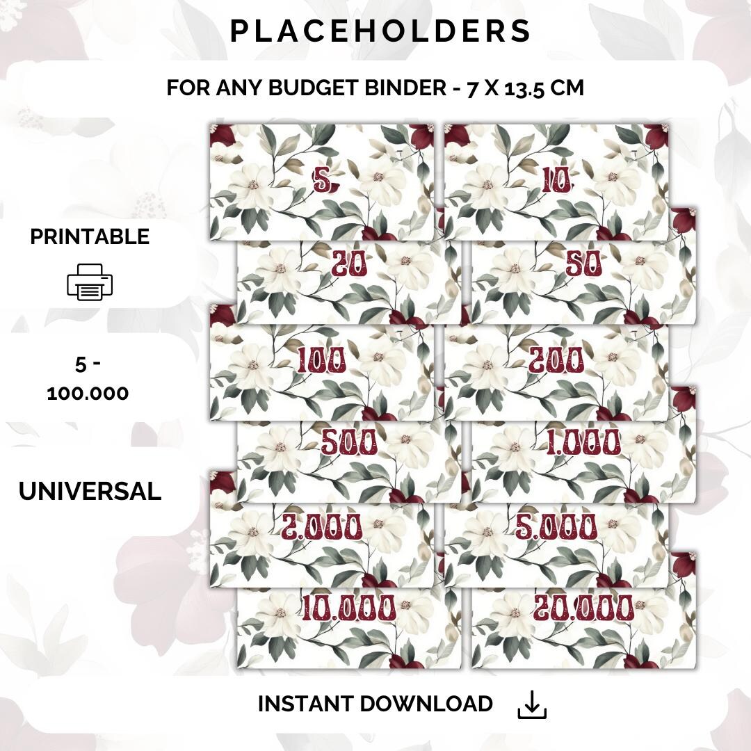 Printable Cash Placeholders for Savings, Budget Binder Cash Envelope ...