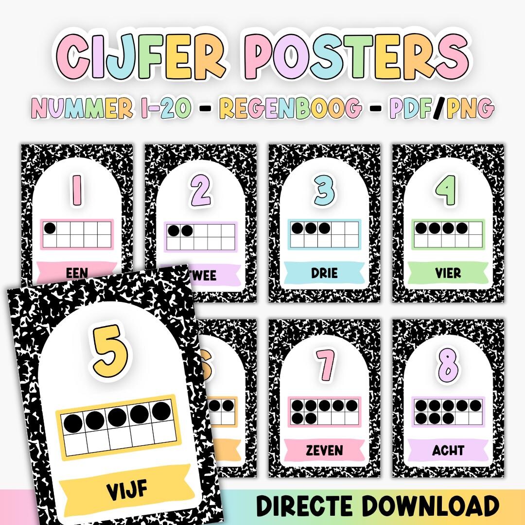 Number Posters 1 to 20 Dutch – Pastel Rainbow Printable – Counting ...