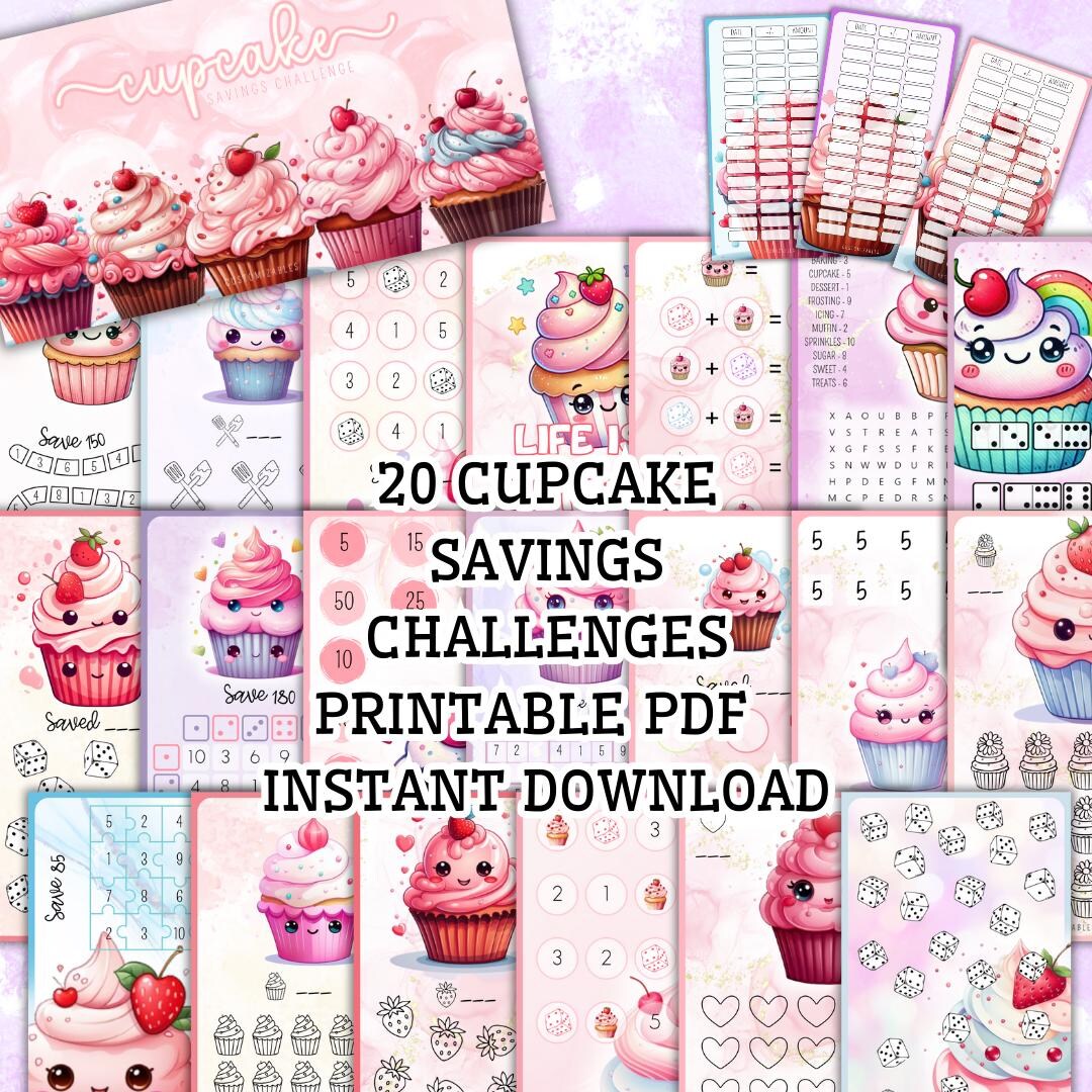20 Cupcake Savings Challenges – A6 Cash Stuffing Printables | Kawaii ...