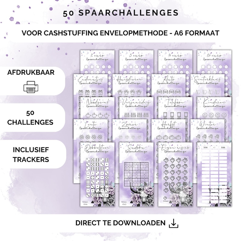 50 Challenges and Trackers for Cash Stuffing, A6 Budget Binder, Digital ...