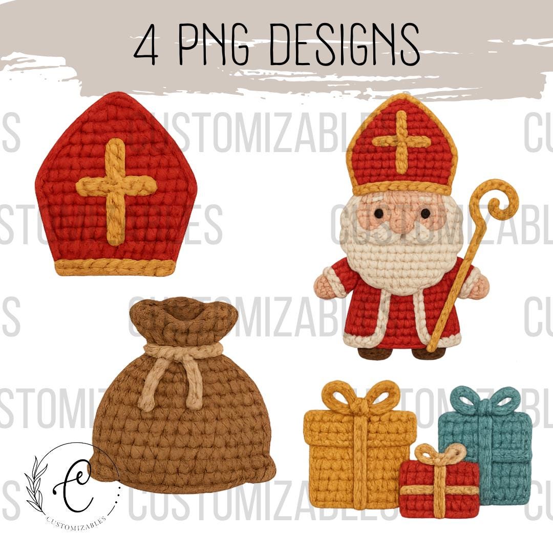 Crochet Sinterklaas PNG Set – Saint, Miter, Bag and Gifts Clipart ...