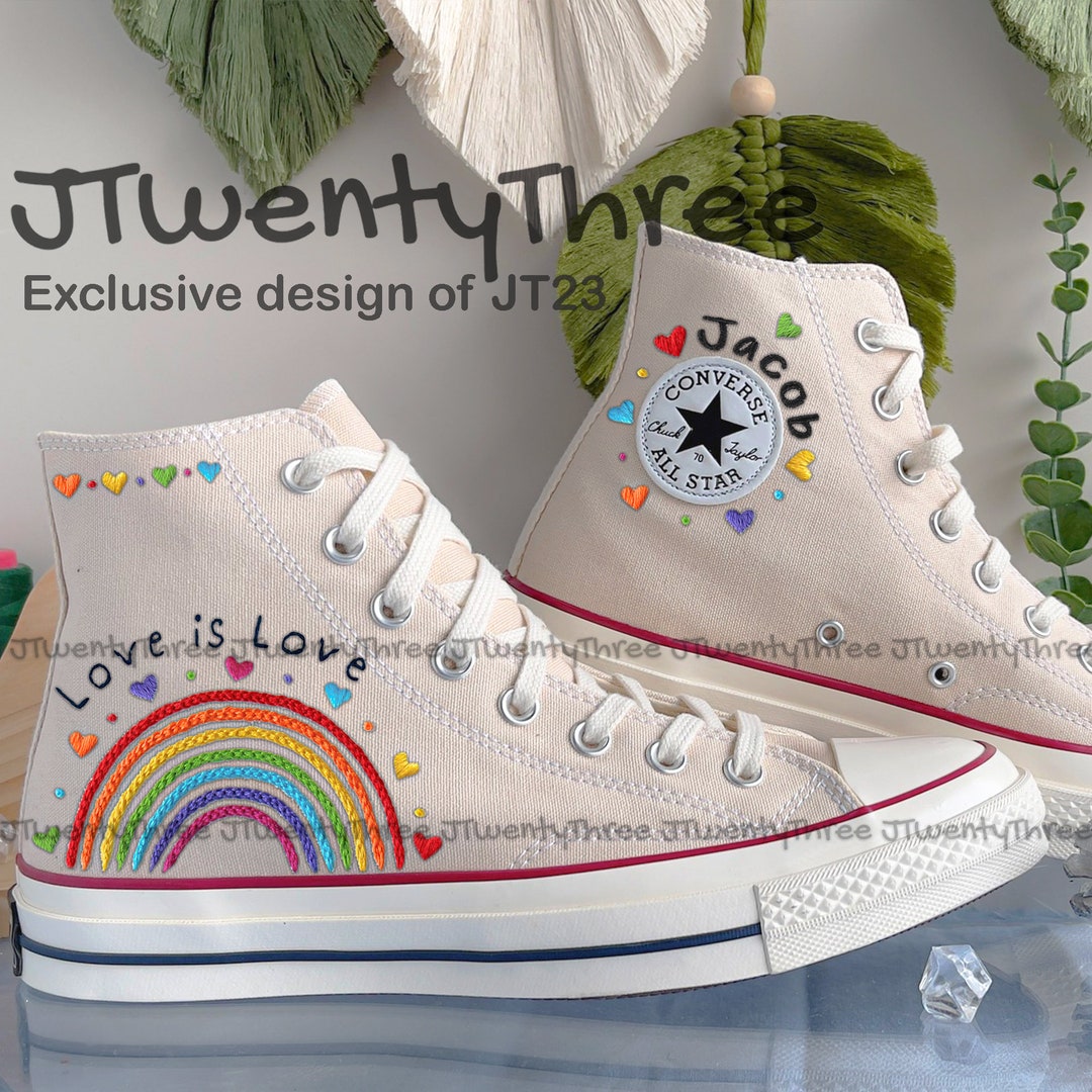 LGBTQ Rainbow Embroidered Converse 1970s, Rainbow Hearts Embroidered ...