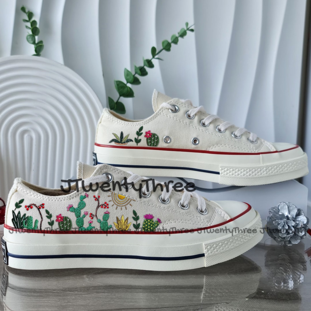 Cactus Embroidered Converse Low Tops, Custom Cactus Desert Plant ...