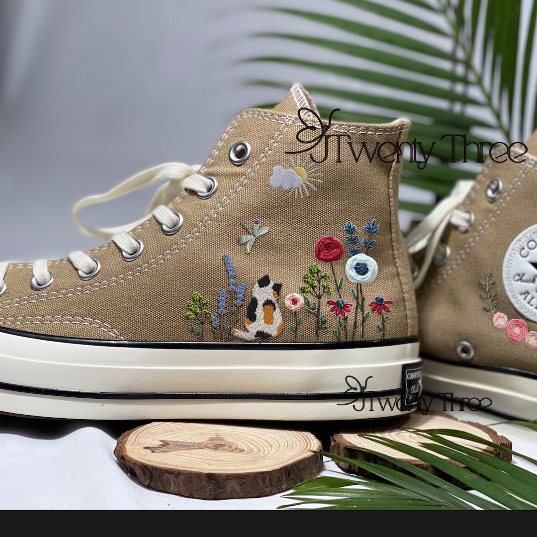 Pet Embroidered Converse, Cat Embroidered Converse, Flower Shoes Custom ...