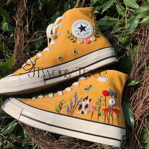 Pet Embroidered Converse, Cat Embroidered Converse, Flower Shoes Custom ...