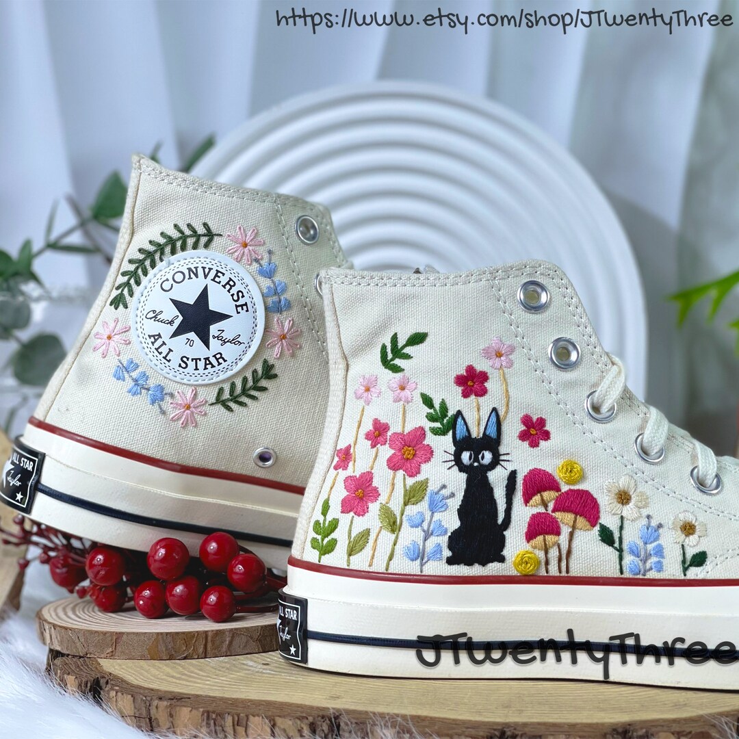 Jiji Cat Embroidered Converse, Ghibli Jiji Embroidered, Kiki and Jiji ...