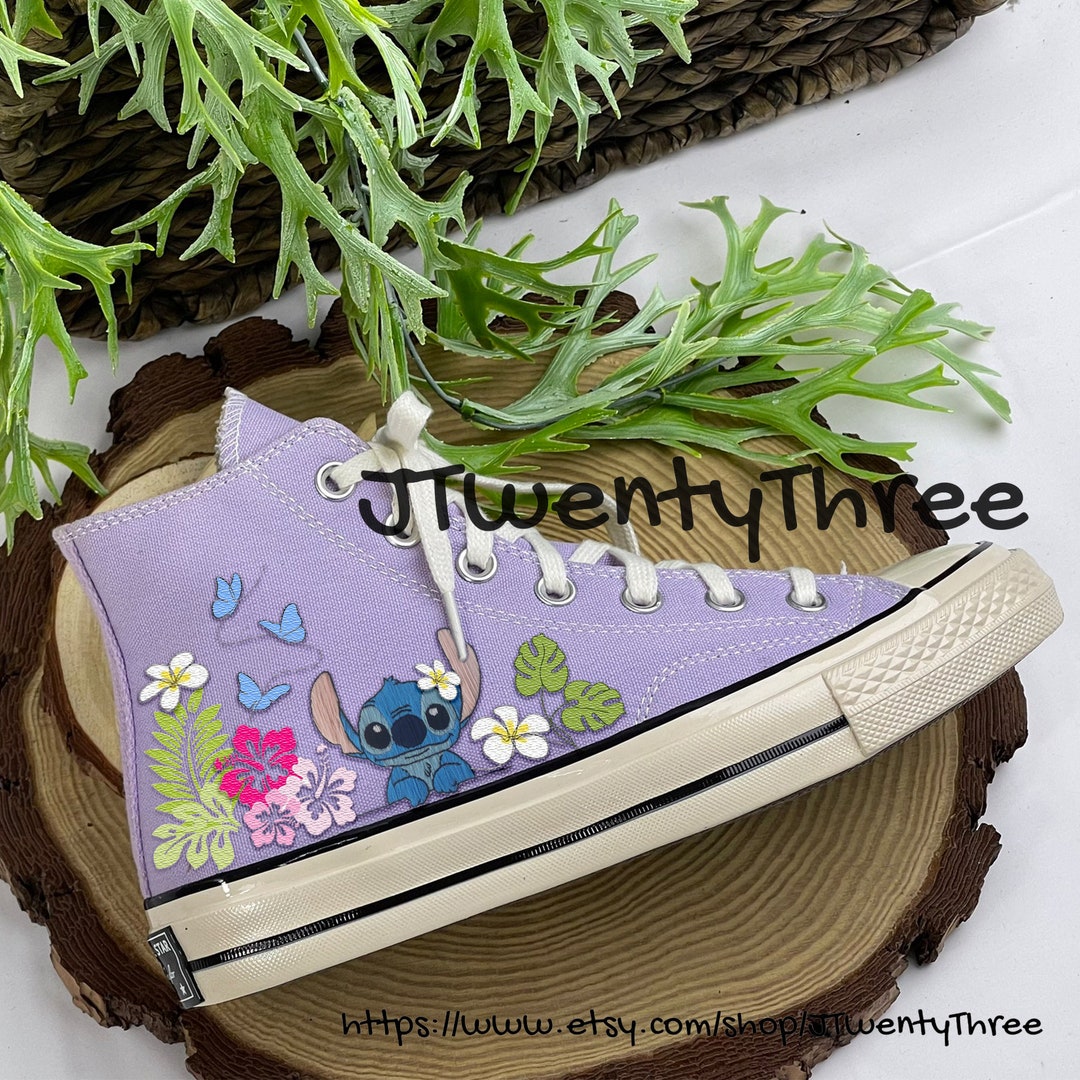 Stitch Cute Embroidered Converse, Hibiscus Flower Converse, Stitch With ...