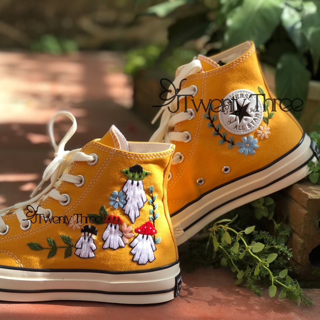 Ghost Mushrooms Embroidered Converse, Custom Converse Chuck Taylor ...