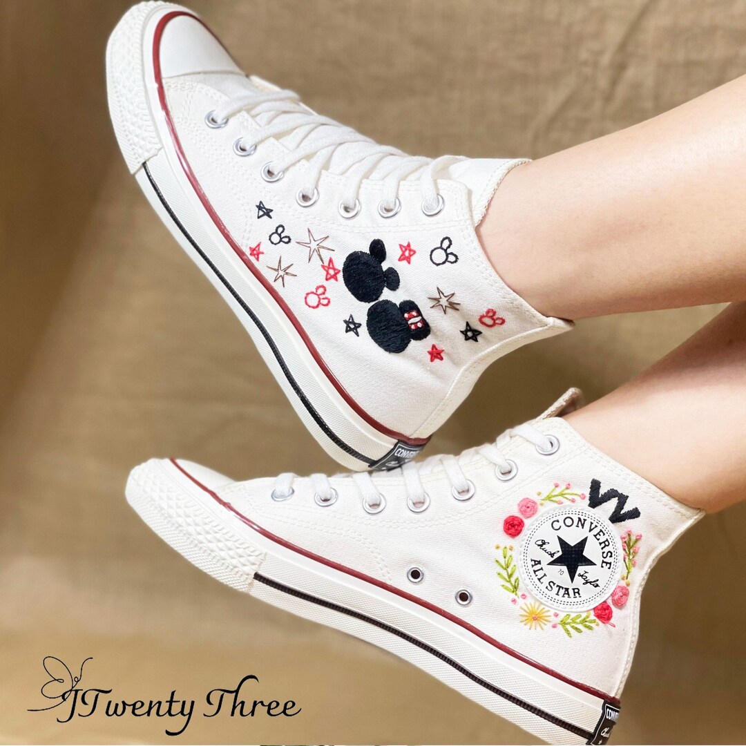 Mickey Minnie Embroidery Converse, Converse Embroidered Floral, Mickey ...