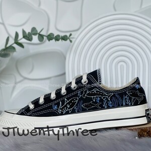 Custom Converse Low Tops 1970s Shark Embroidered, Under the Sea ...