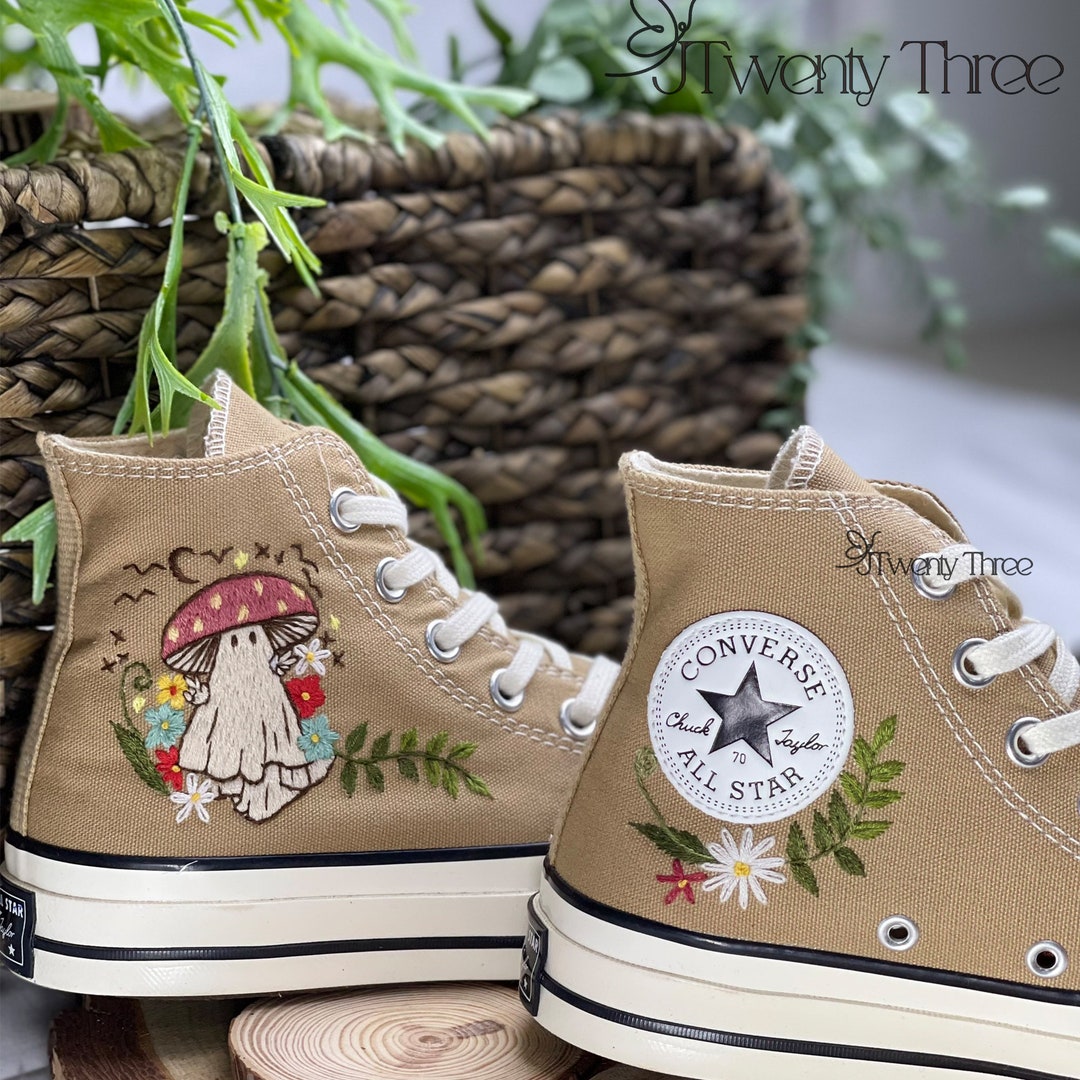 Embroidered Ghost Mushroom Converse, Mushroom Converse, Halloween ...