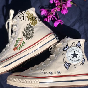Butterfly Converse, Embroidered Blue Butterflies, Converse High Tops ...