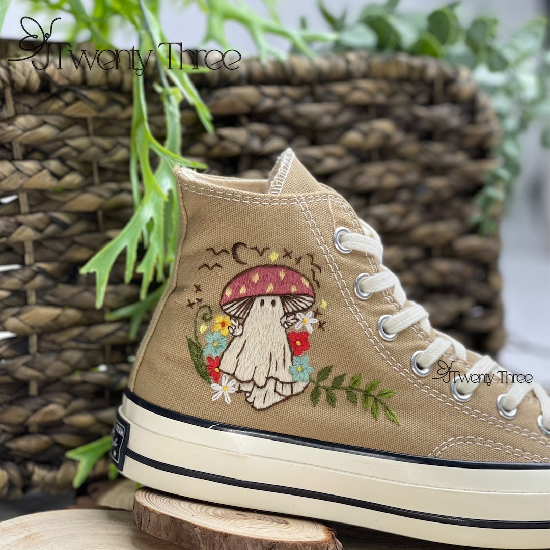 Converse Halloween Custom, Embroidered Ghost Mushroom Converse ...