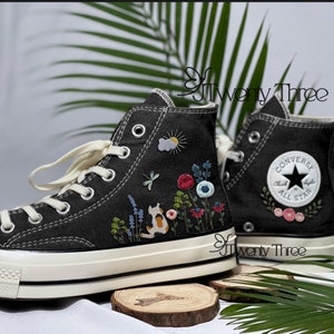 Pet Embroidered Converse, Cat Embroidered Converse, Flower Shoes Custom ...