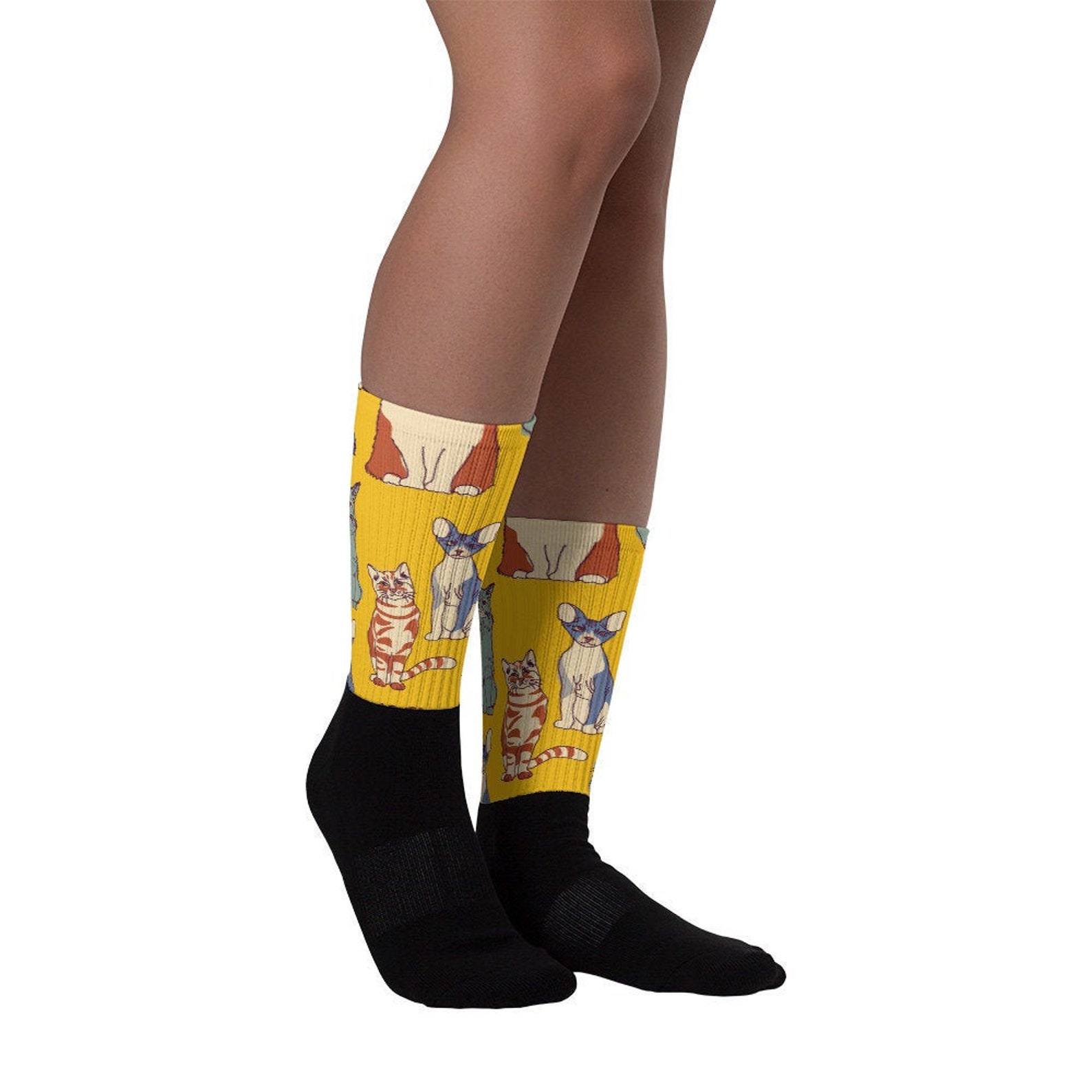 Cute Cat Socks for Him and Her Fun Cat Socks Artsy Cat - Etsy