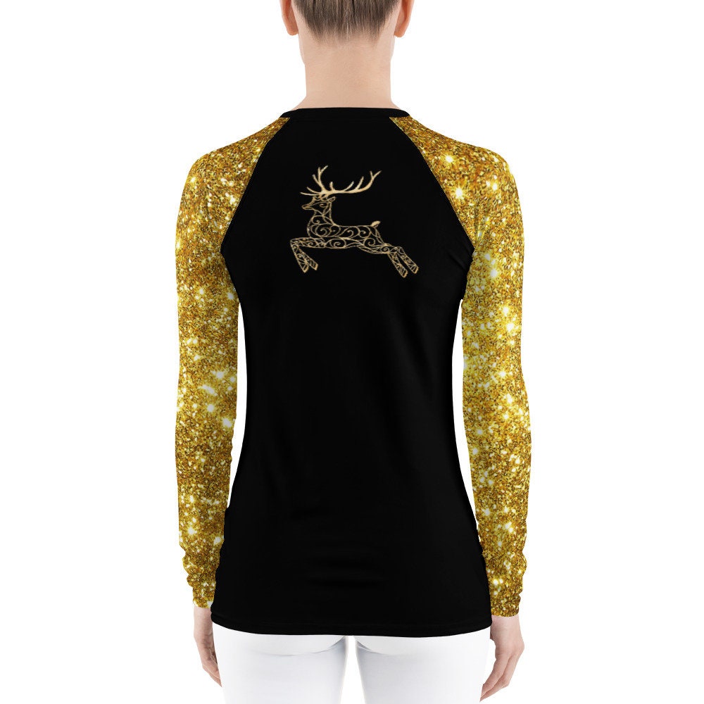 Reindeer Rash Guard, Christmas Rash Guards, Glitter Rash Guard, Gold ...