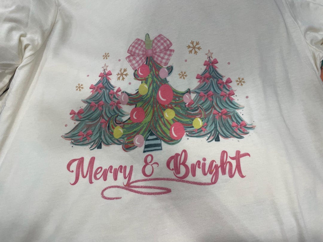Pink Merry & Bright Christmas Sublimation Shirt, Pink Christmas Shirt ...