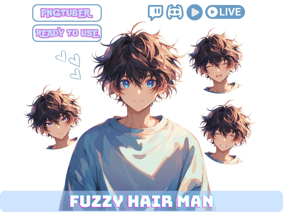 Fuzzy Hair Male Pngtuber Model: Kawaii Anime Avatar (digital Download ...