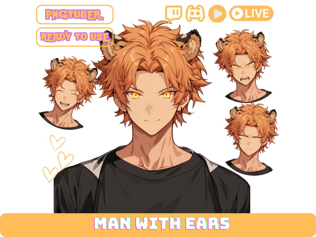 Pngtuber Male Model, Orange Hair Man With Tiger Ears, Kawaii Png Tuber ...