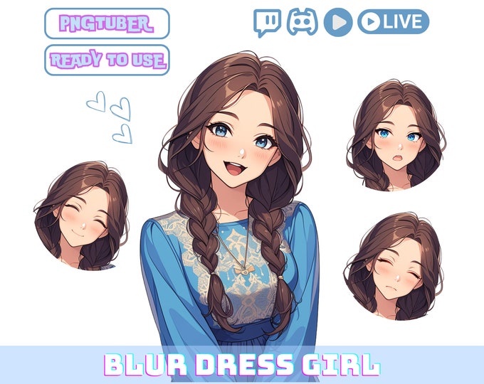 Pngtuber Girl With Brown Hair and Blue Dress, PNG Tuber Streaming ...