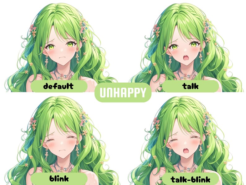 Anime Girl Pngtuber Model: Green Hair, Blue Dress Vtuber Asset - Etsy ...