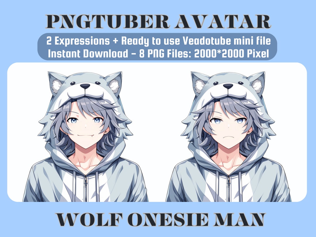 Pngtuber Male Model, PNG Tuber Streaming Avatar With Wolf Onesie, Cute ...