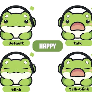 Pngtuber Frog Model, Green Frog Wearing Headphones, Kawaii Png Tuber Avatar for Twitch and ...