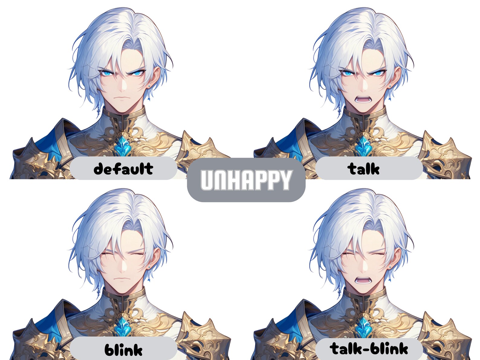 Silver Hair Knight Pngtuber Male Model: Kawaii Anime Avatar - Etsy