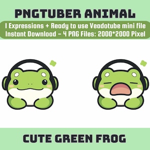 Pngtuber Frog Model, Green Frog Wearing Headphones, Kawaii Png Tuber Avatar for Twitch and ...
