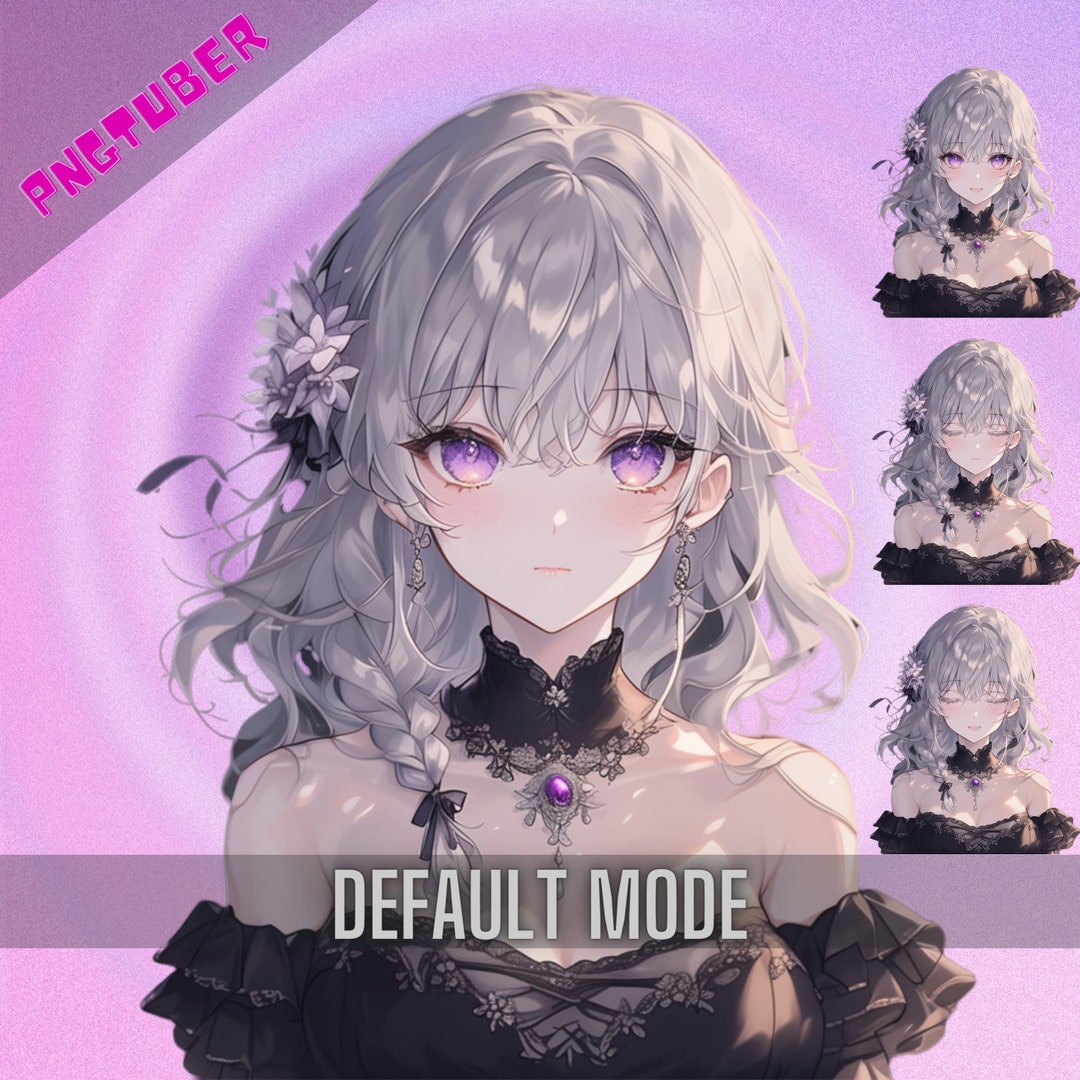 Pngtuber Grey Hair Girl With Black Dress, PNG Tuber Streaming Avatar ...