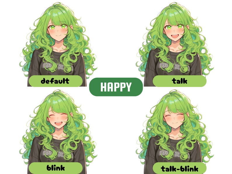 Anime Girl Pngtuber Model: Green Hair Vtuber Asset (digital Download ...