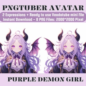 Pngtuber Girl, Purple Demon Girl With Horns, PNG Tuber Streaming Avatar ...
