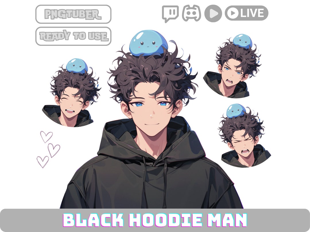 Pngtuber Male Model: Black Hair, Blue Slime Avatar (digital Download ...