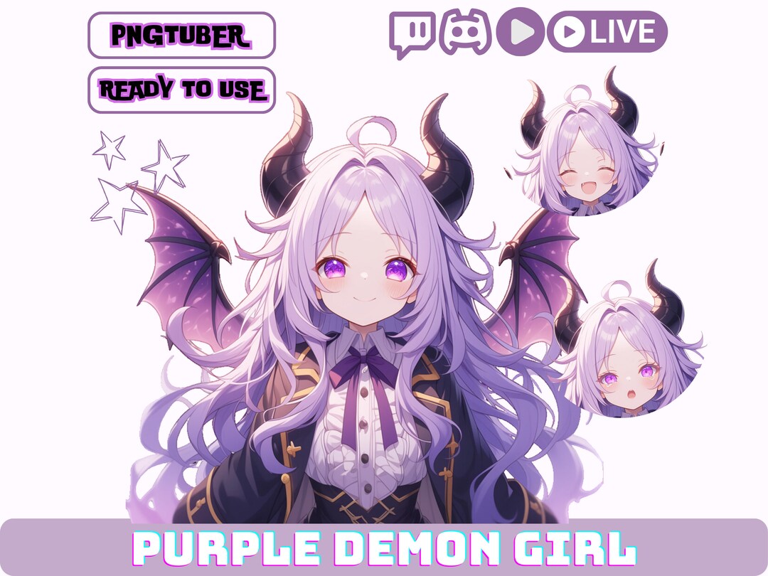 Pngtuber Girl, Purple Demon Girl With Horns, PNG Tuber Streaming Avatar ...