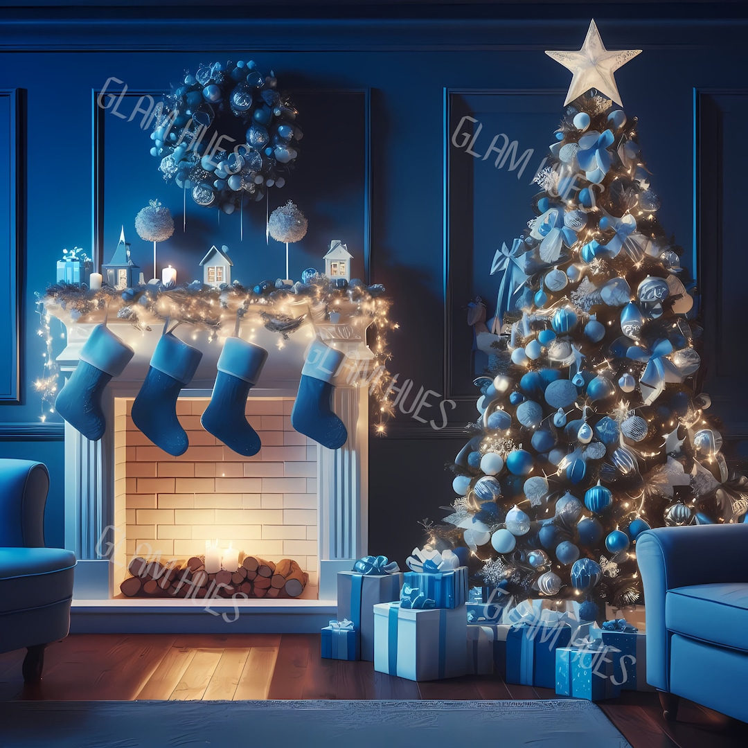 Blue Christmas Digital Backdrop, Christmas Digital Background for Photo ...