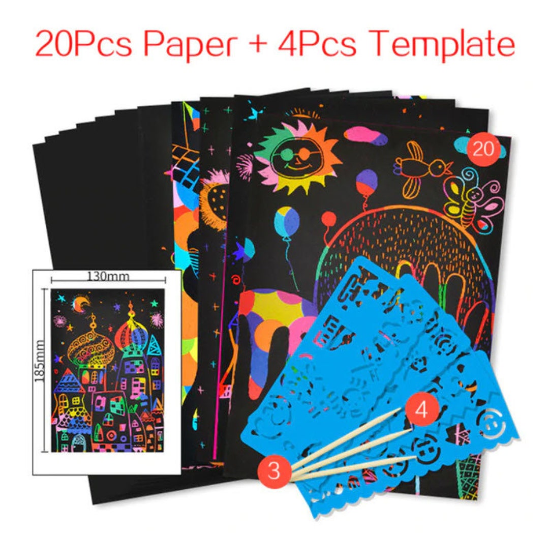 Magic Rainbow Scratch Art Paper With Stencil - Etsy